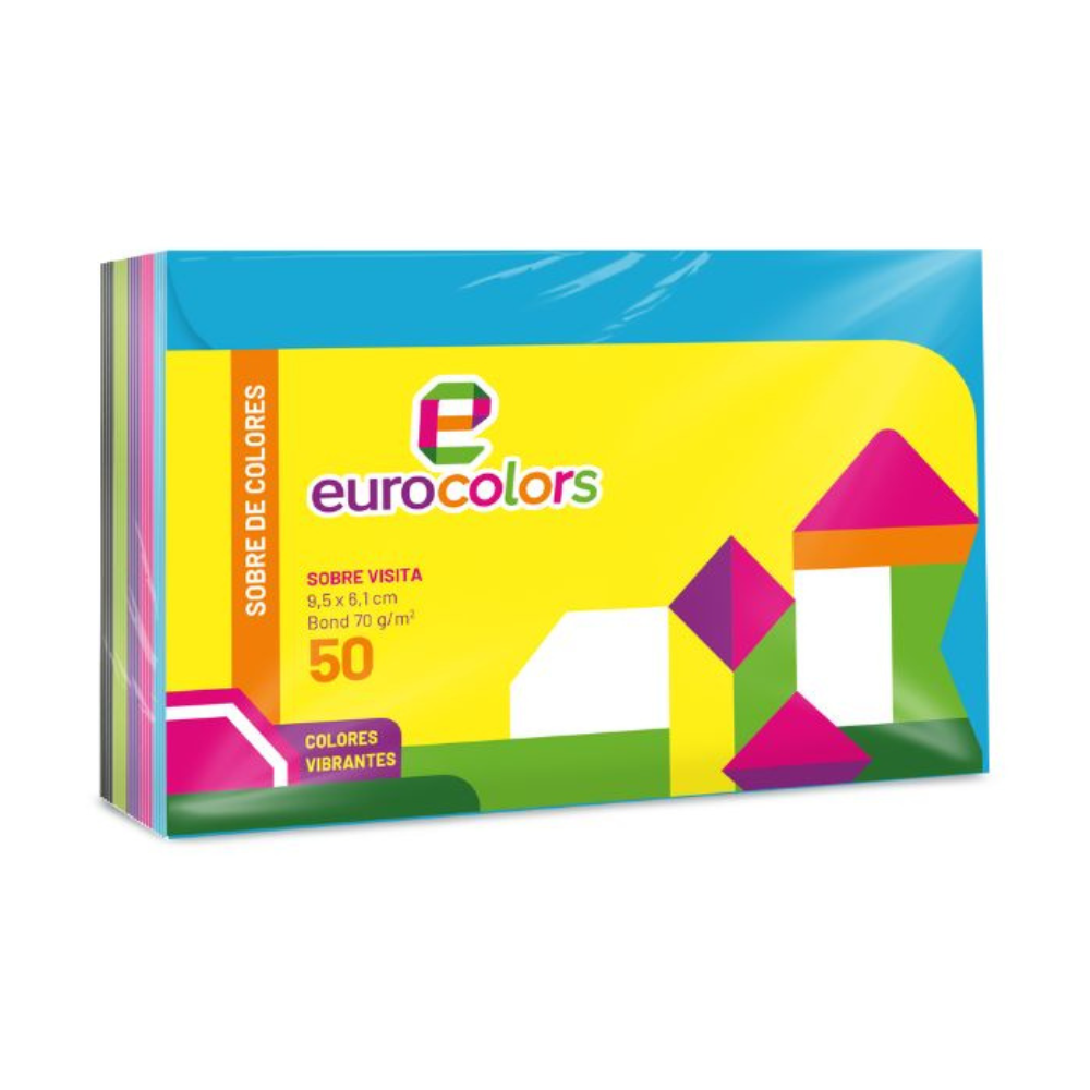 Sobre de Colores Vista 9.5 x 6.1 cm 90 grs 50 piezas 5 Colores ...